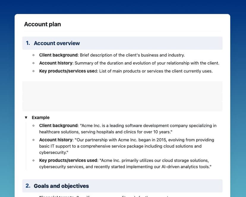 Account Plan Free Template Craft