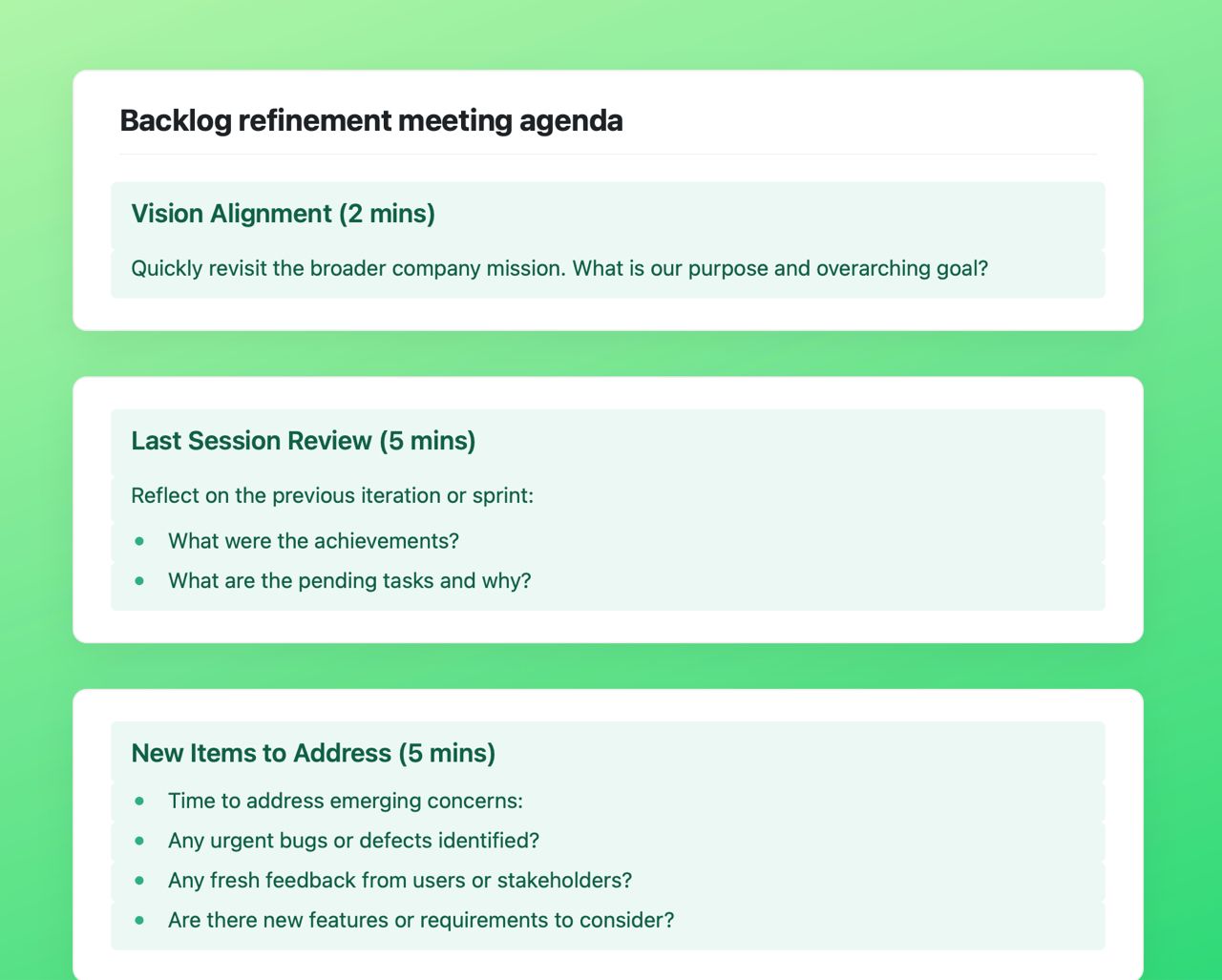 Backlog refinement meeting agenda | Free Template | Craft