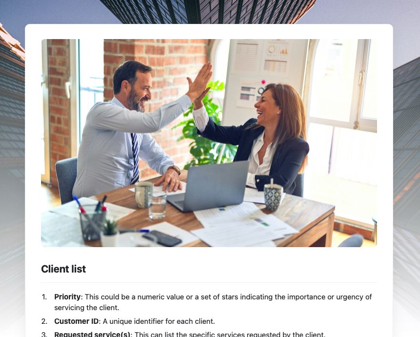 Client list | Free Template | Craft