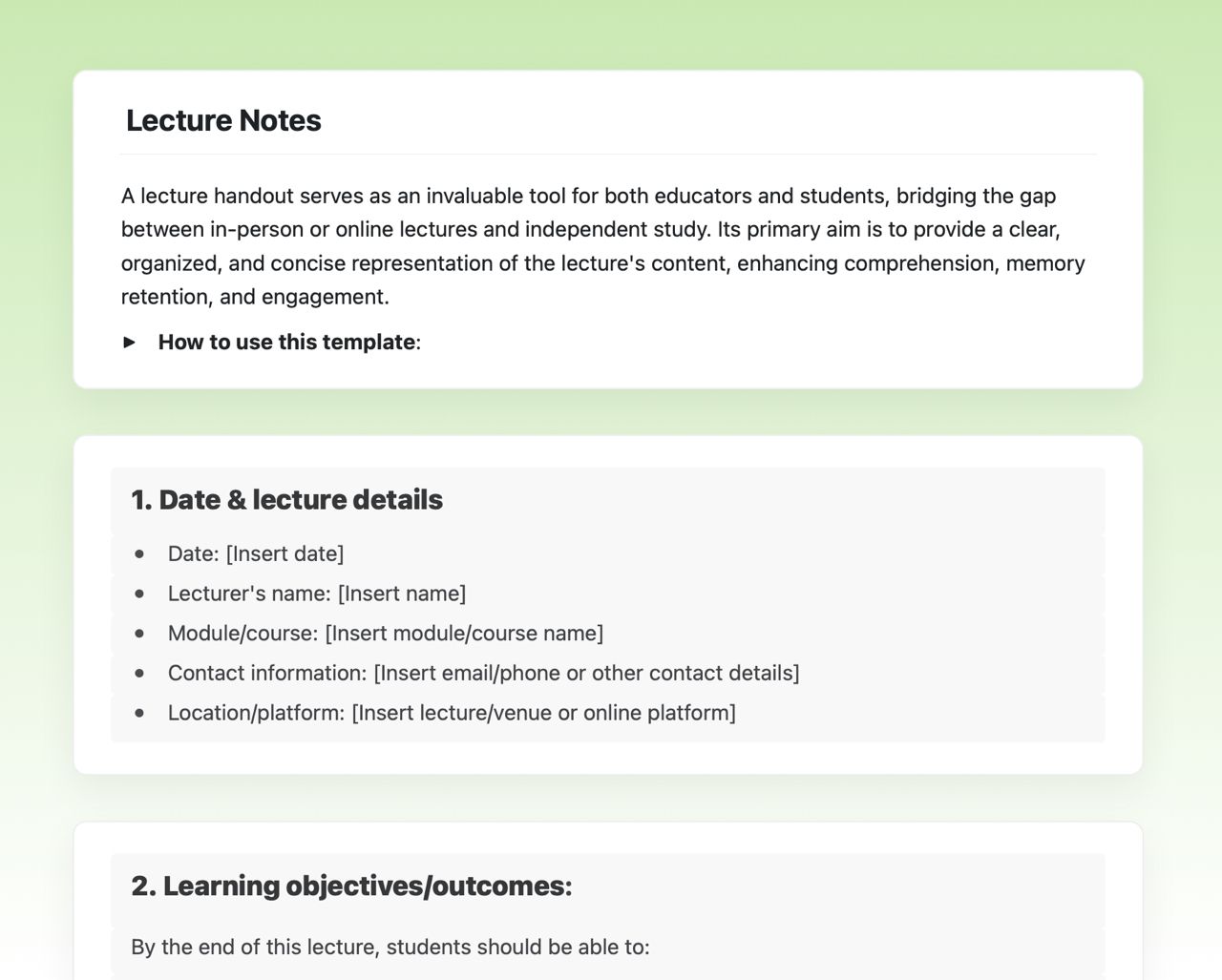 Lecture notes | Free Template | Craft