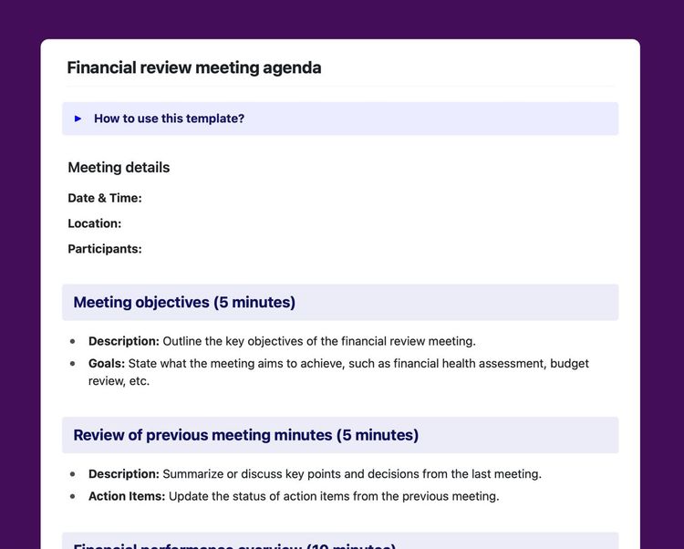 Financial review meeting agenda | Free Craft Template