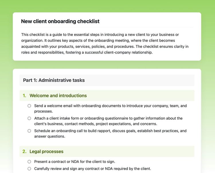 New client onboarding checklist | Free Craft Template