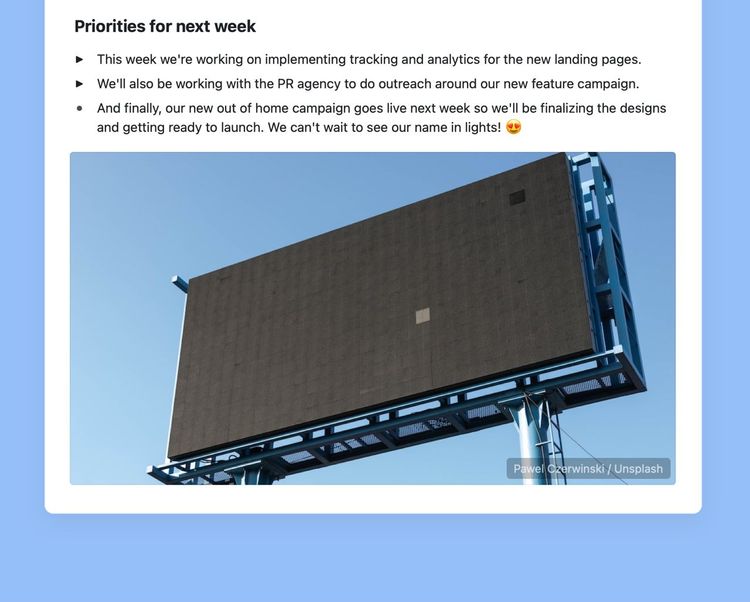 Weekly team update | Free Craft Template