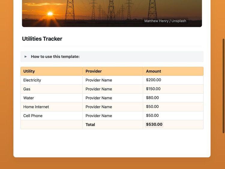 Utilities Tracker | Free Craft Template