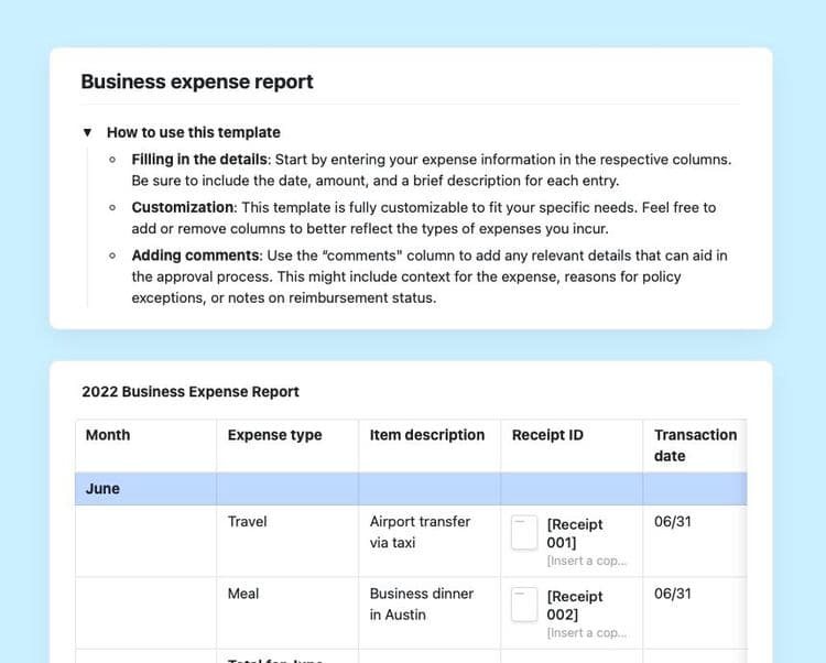 Business expense report | Free Craft Template
