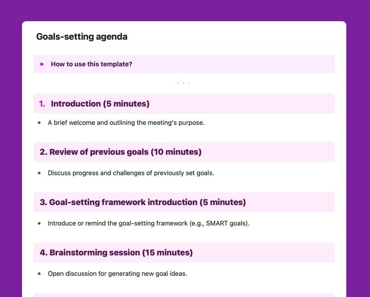 Goal-setting workshop agenda | Free Craft Template