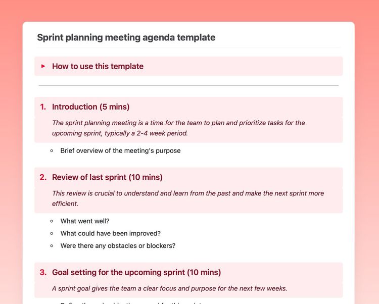 Sprint planning meeting agenda | Free Craft Template