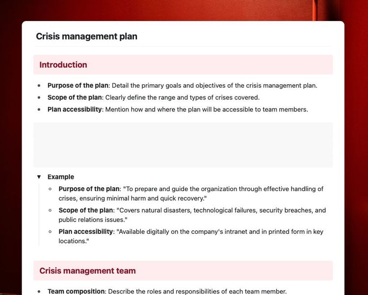 Crisis management plan | Free Craft Template