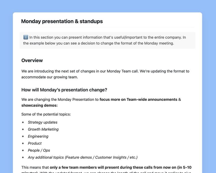 Weekly team update | Free Craft Template