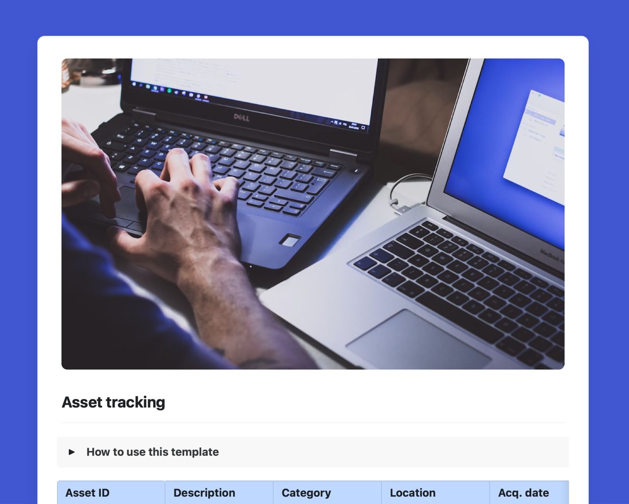 Asset tracking | Free Template | Craft