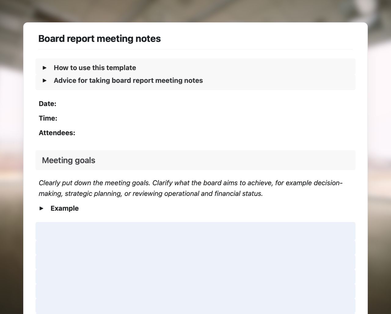 Board report meeting notes | Free Template | Craft