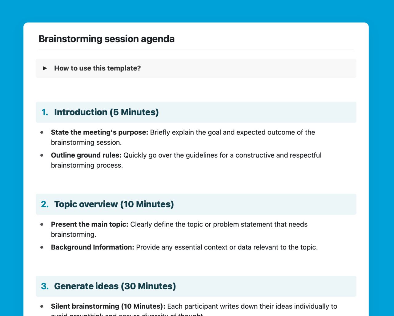 Brainstorming session agenda | Free Template | Craft