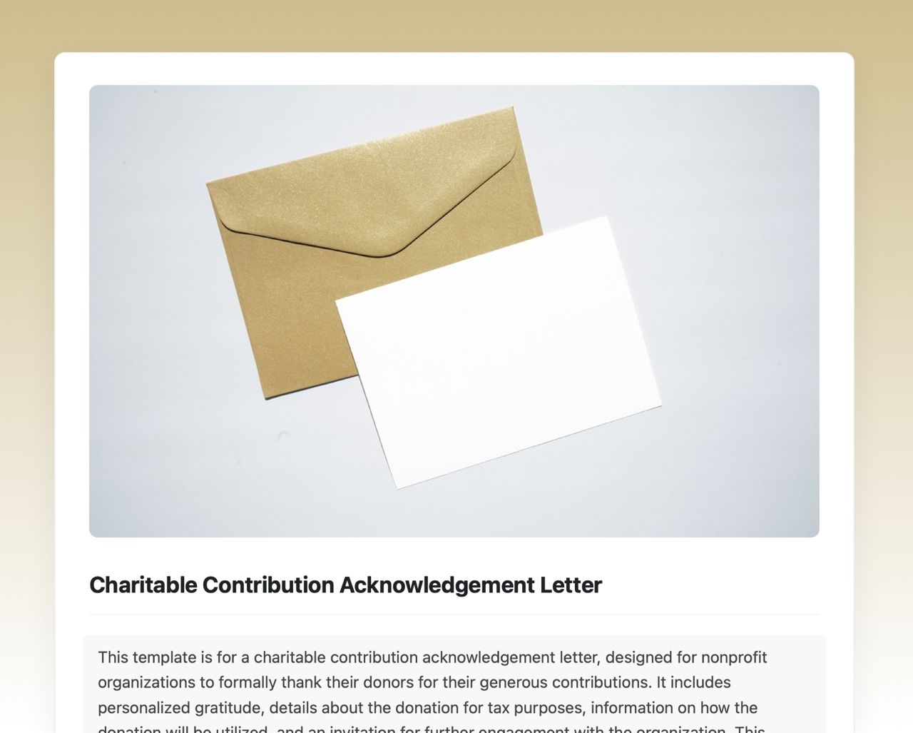 Charitable contribution acknowledgement letter | Free Template | Craft
