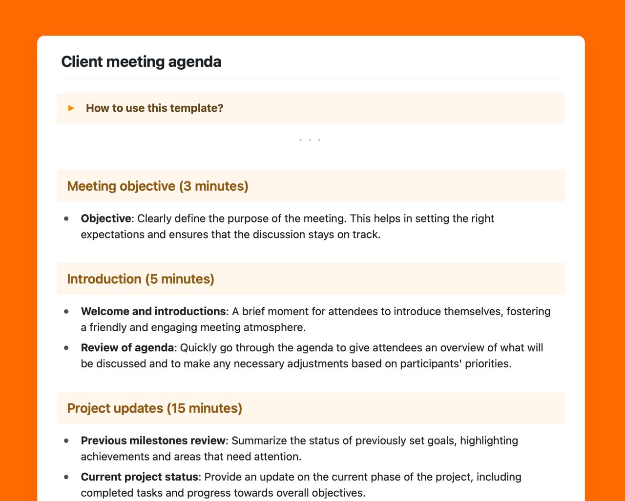 Client meeting agenda | Free Template | Craft