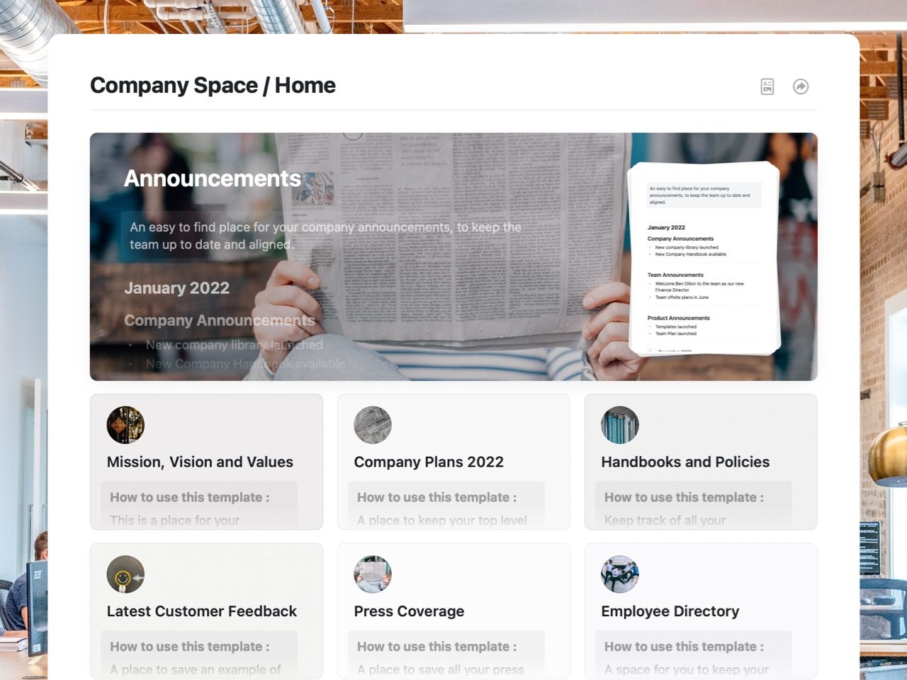 Company Wiki Space | Free Template | Craft
