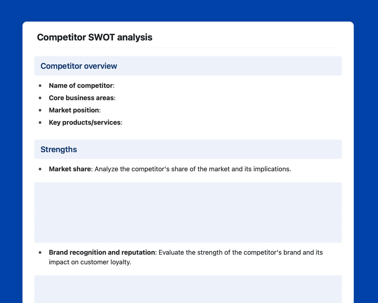 Competitor SWOT analysis | Free Template | Craft