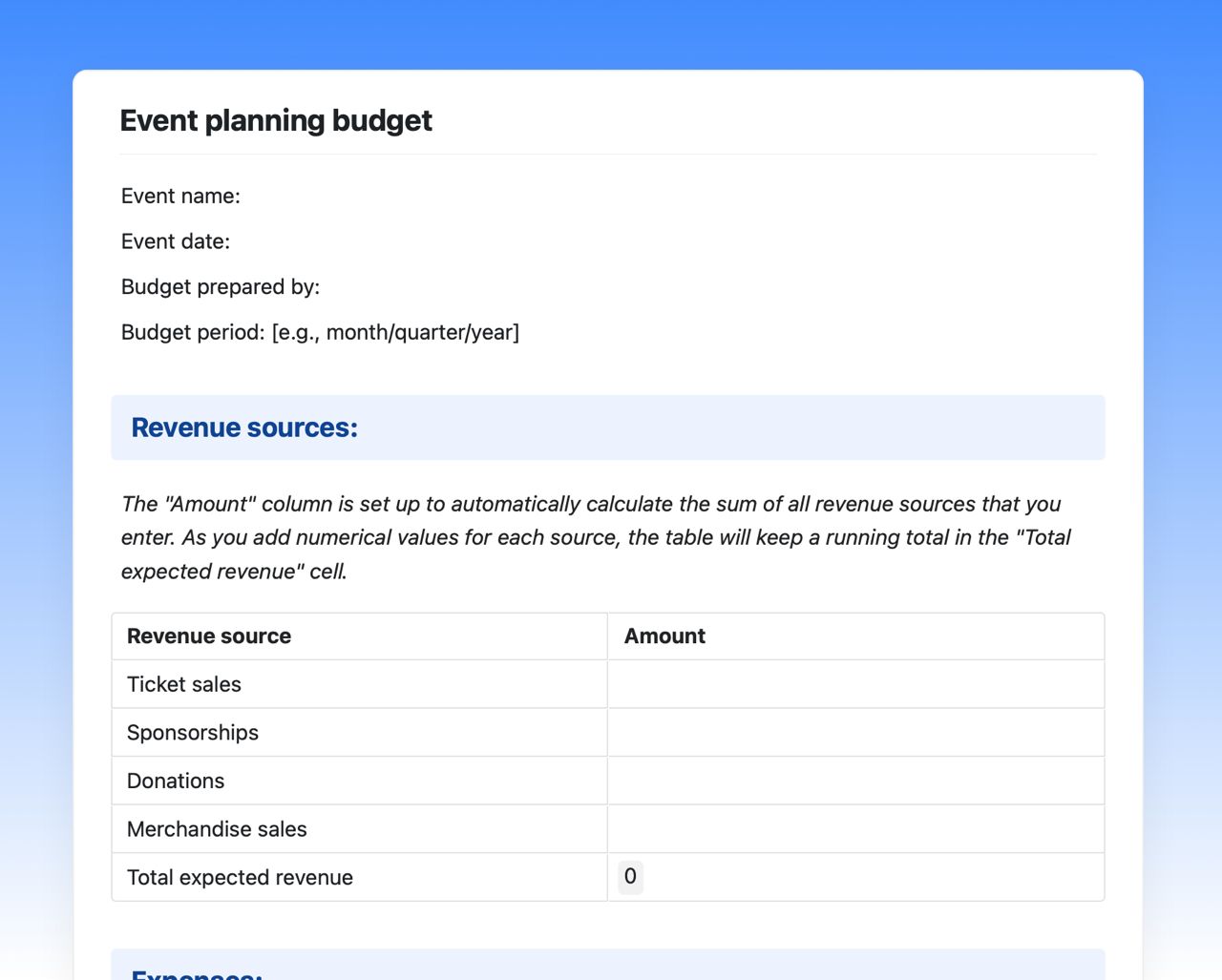 Event planning budget | Free Template | Craft