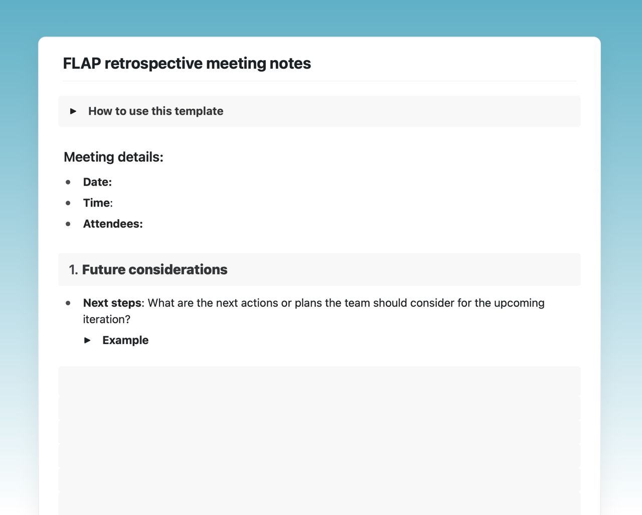 FLAP retrospective meeting notes | Free Template | Craft