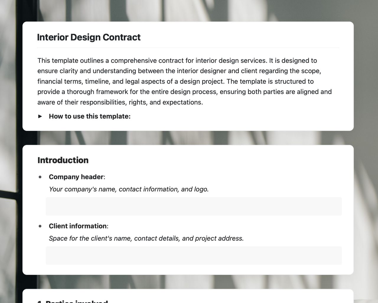 Interior design contract | Free Template | Craft