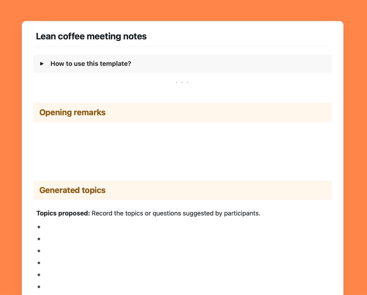 Lean coffee meeting notes | Free Template | Craft