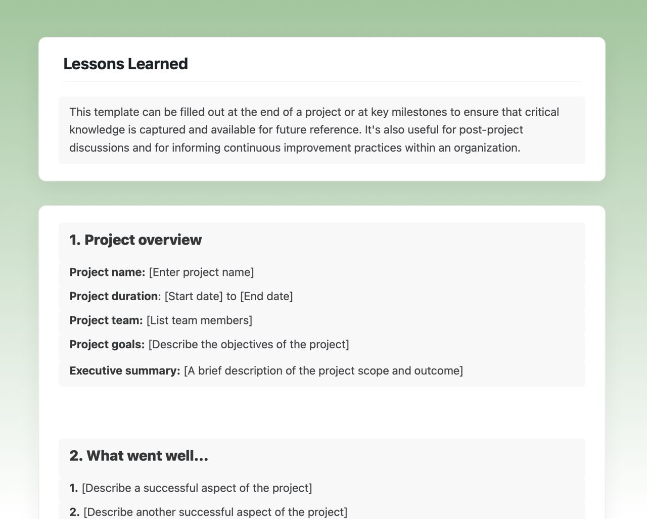 Lessons learned template | Free Template | Craft