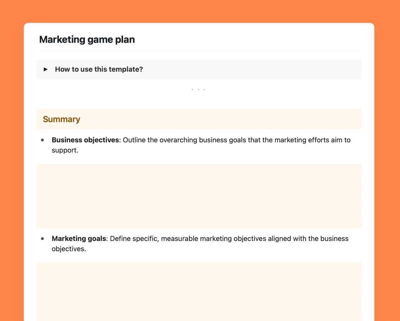 Marketing game plan | Free Template | Craft