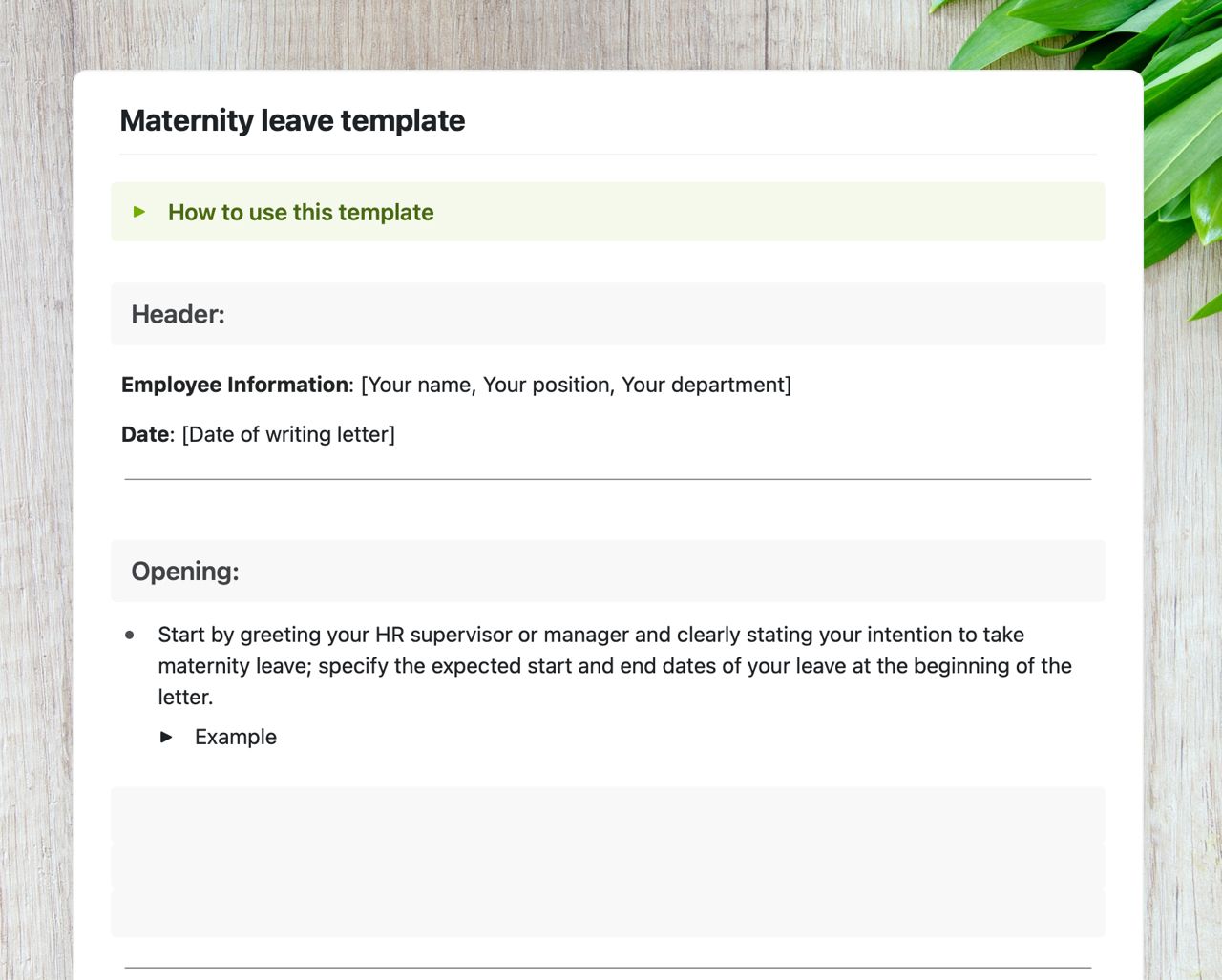 Maternity leave | Free Template | Craft