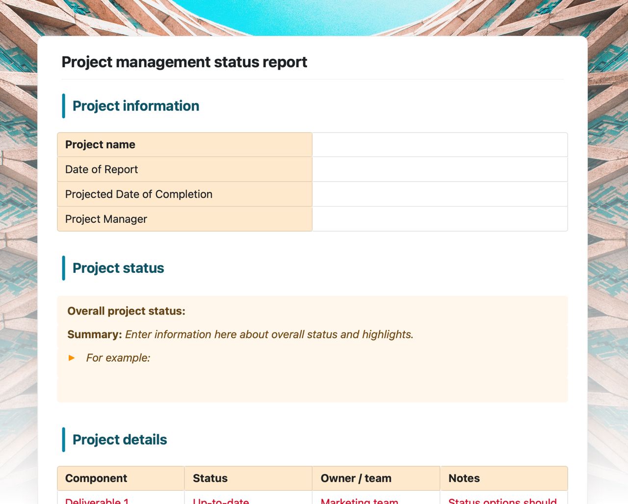 Project management status report | Free Template | Craft