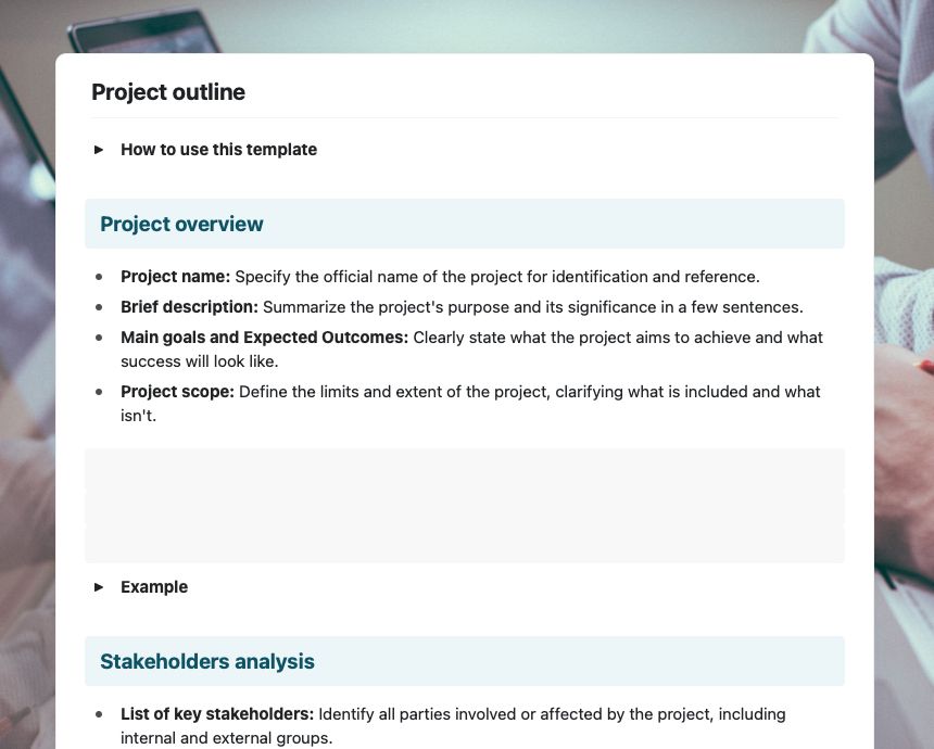 Project outline | Free Template | Craft