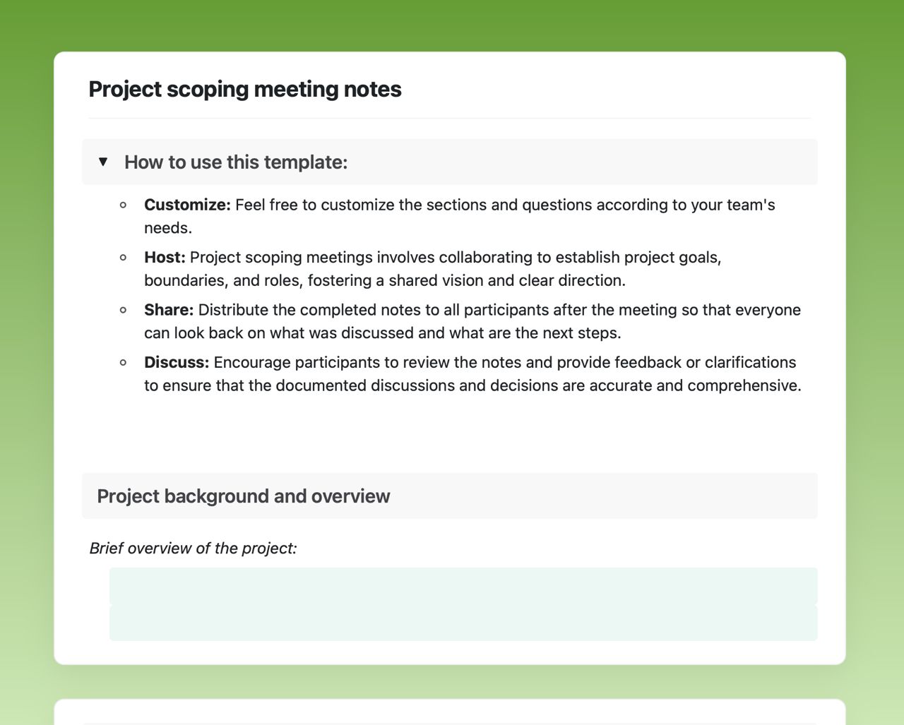 Project scoping meeting notes | Free Template | Craft
