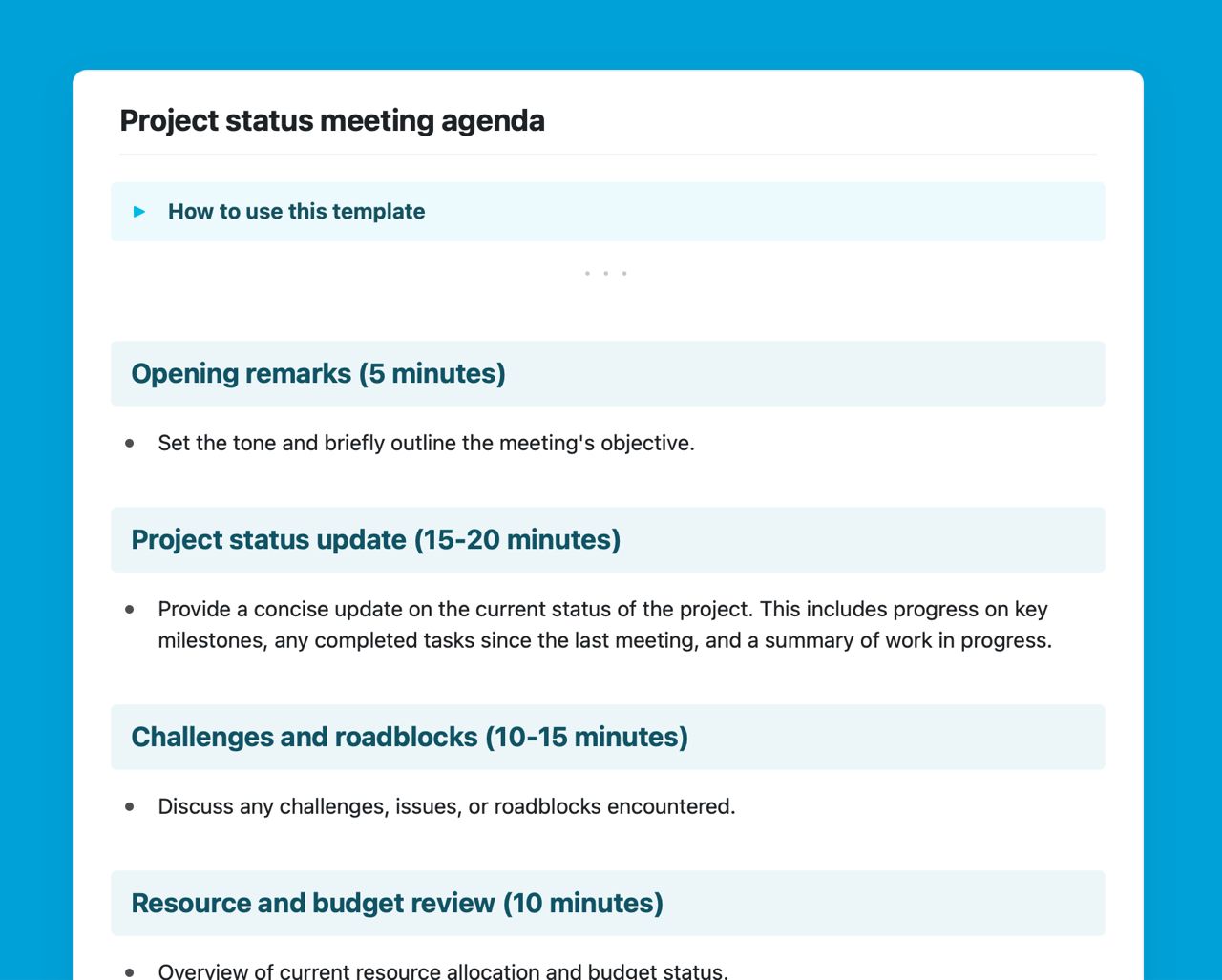Project status meeting agenda | Free Template | Craft