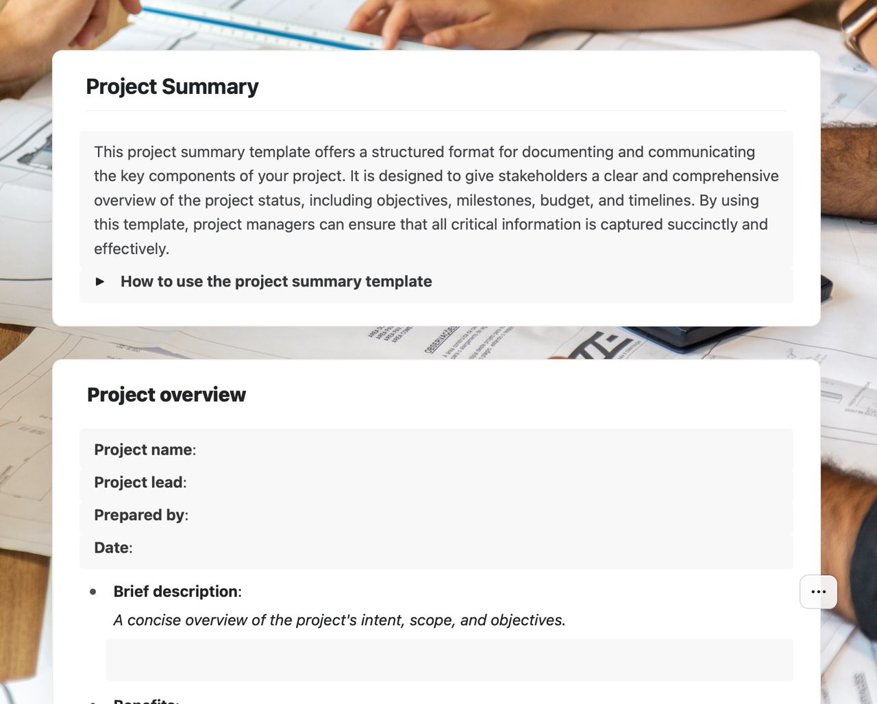 Project summary | Free Template | Craft