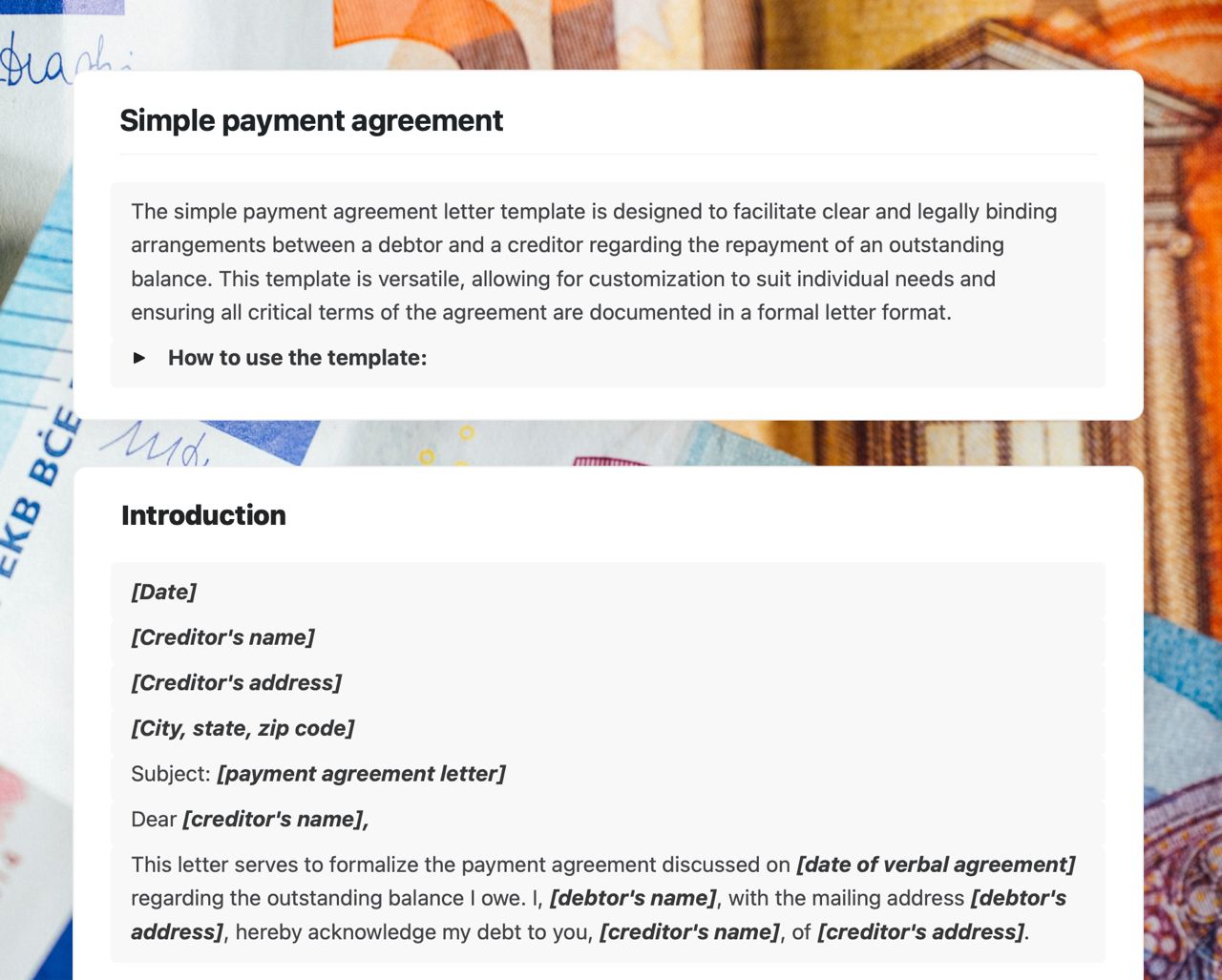 Simple payment agreement | Free Template | Craft
