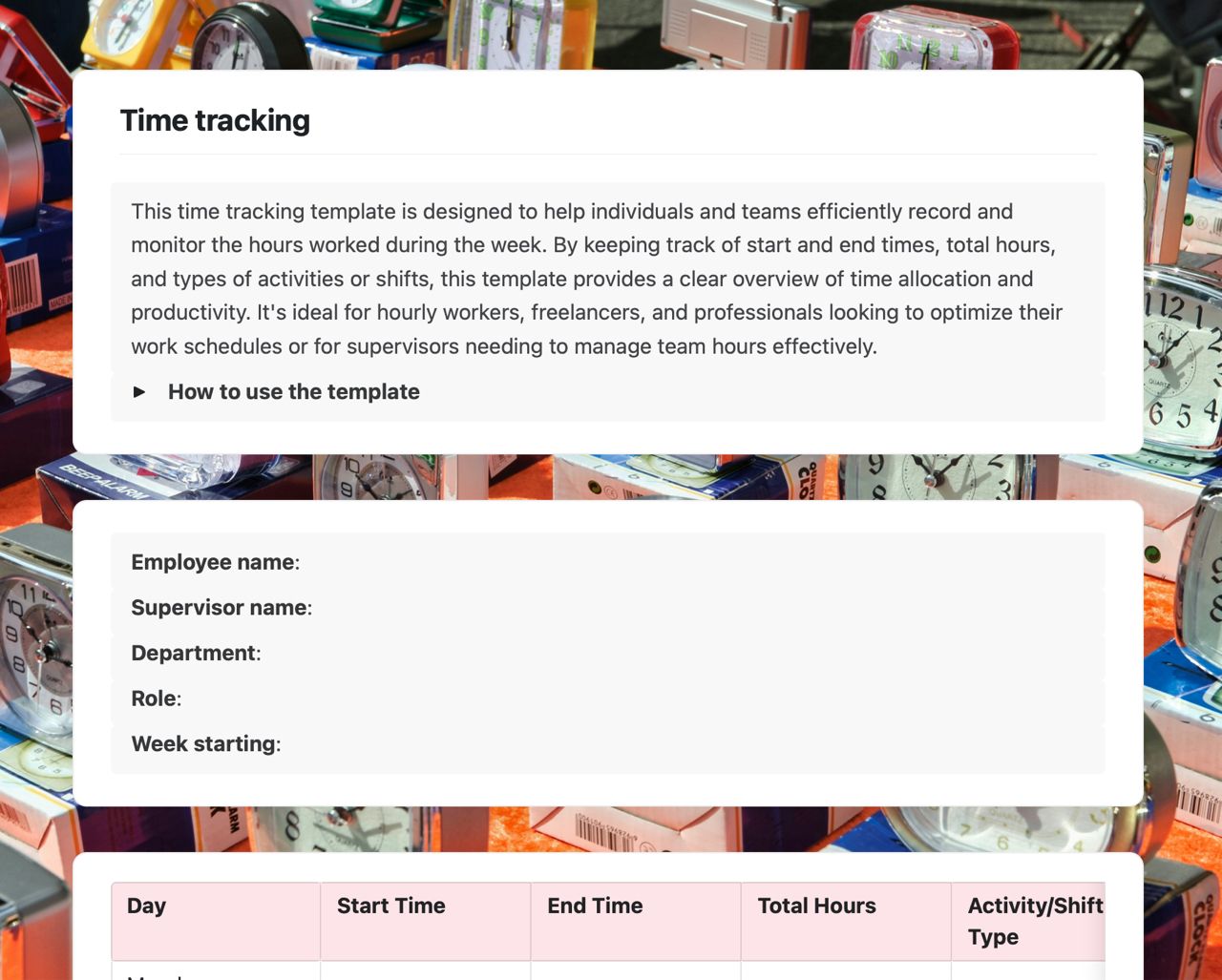 Time tracking | Free Template | Craft