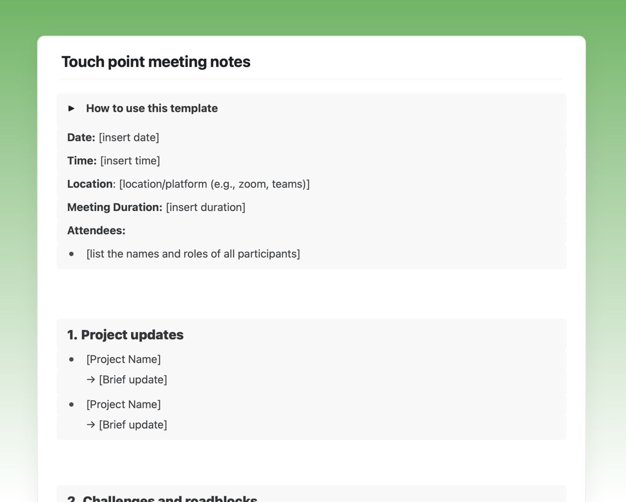 Touchpoint meeting notes | Free Template | Craft