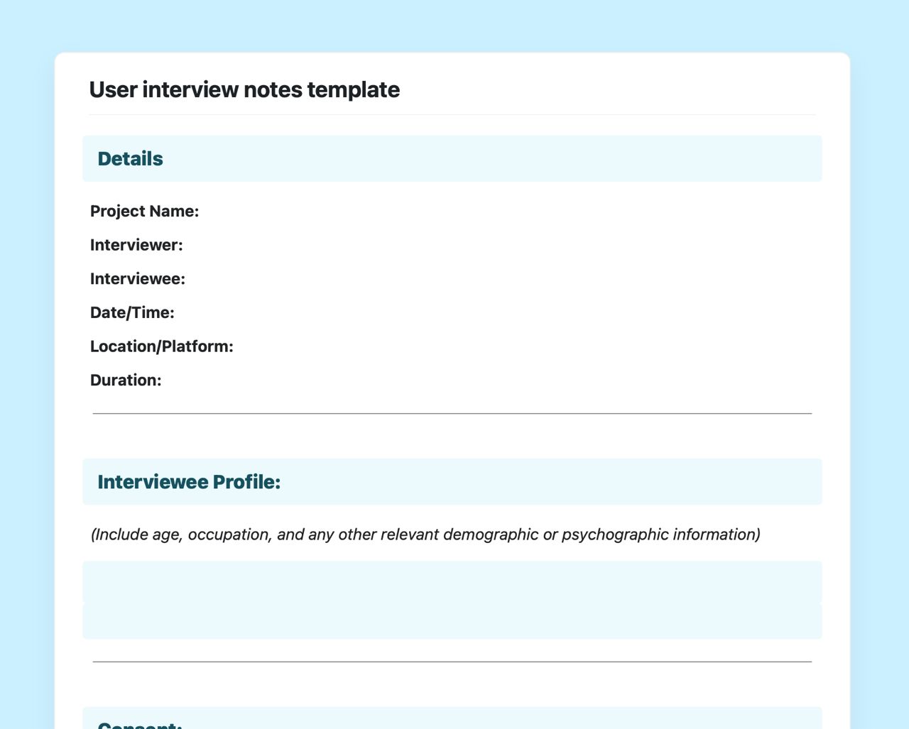 User interview notes | Free Template | Craft
