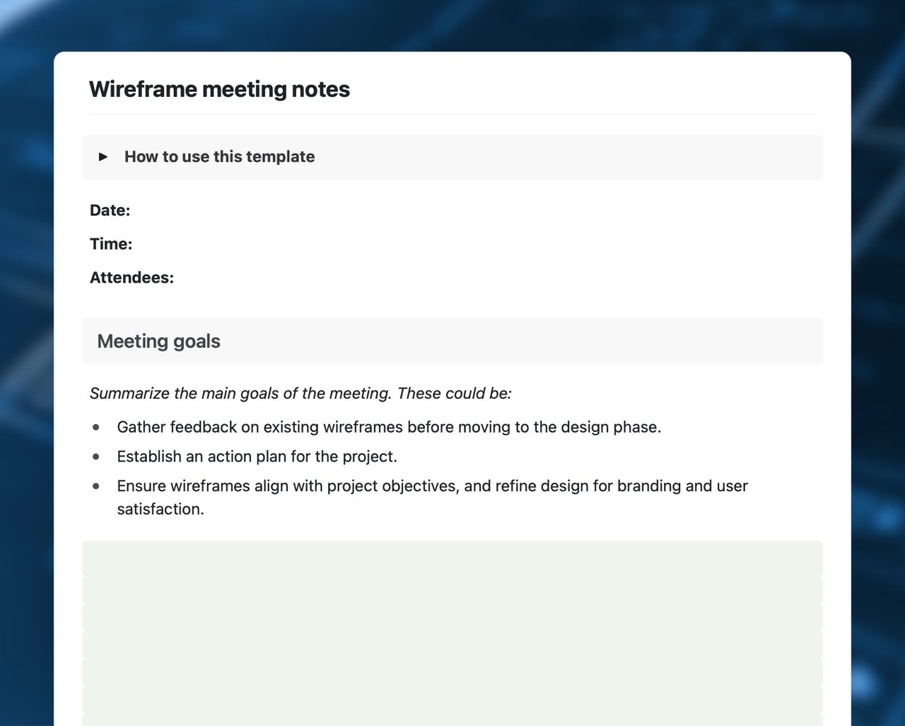 Wireframe meeting notes | Free Template | Craft